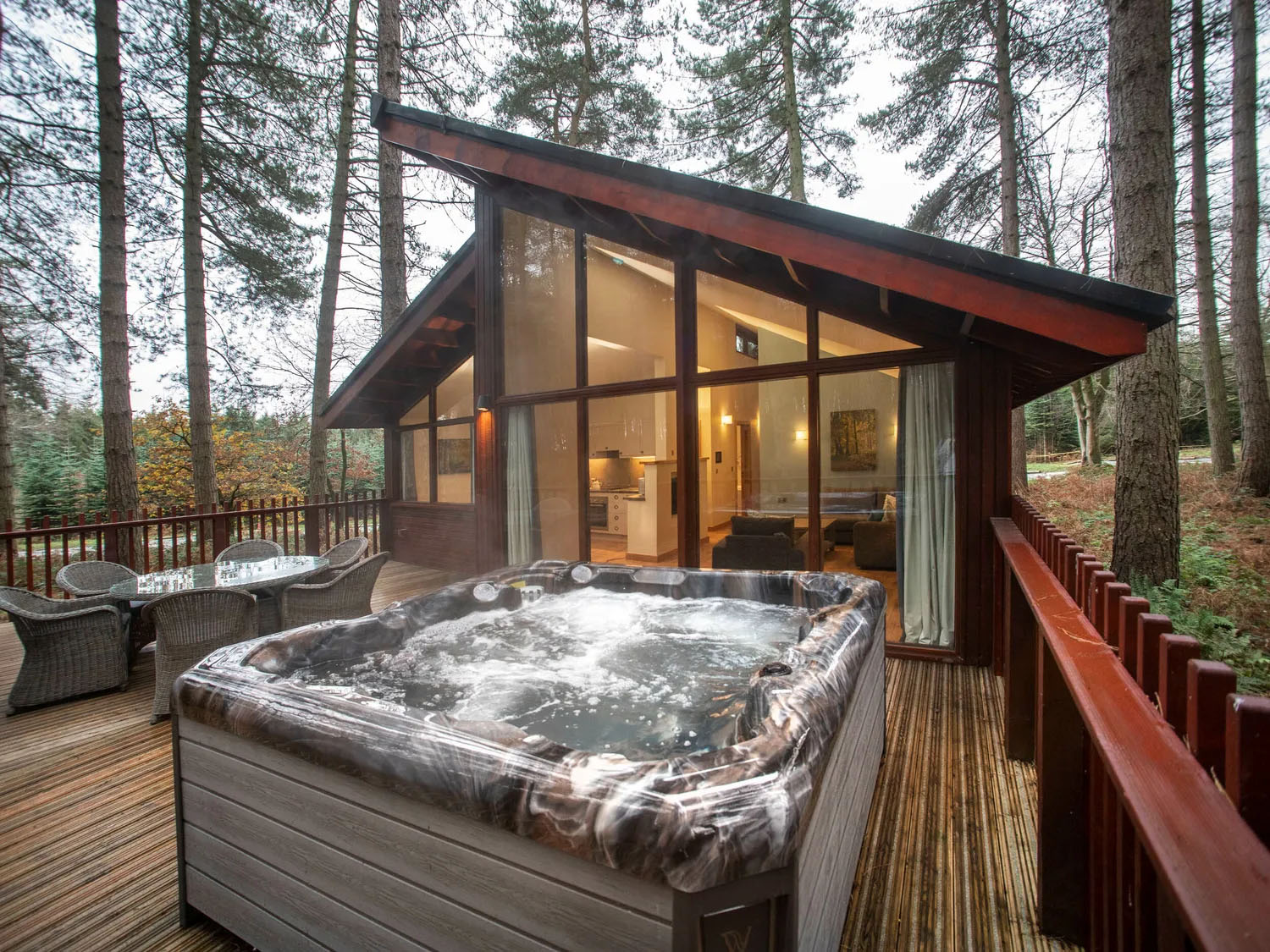 Forest Holidays Delamere Forest hot tub cabins for rent. Pet friendly